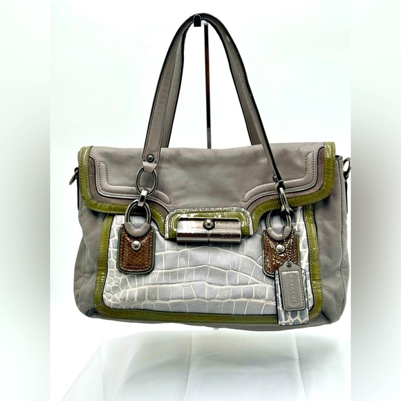 Coach | Bags | Coach Kristin Spectator Gray Leather Flap Satchel ...
